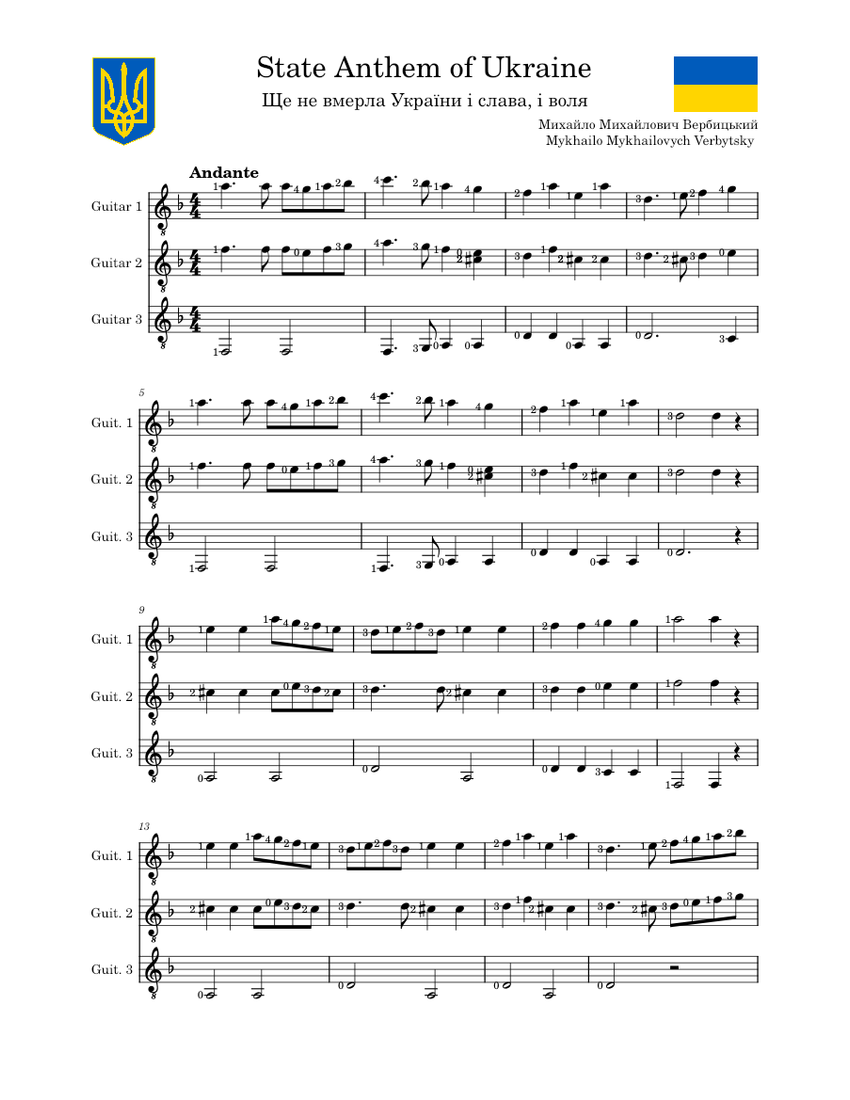 State Anthem of Ukraine Sheet music for Guitar (Mixed Trio) | Musescore.com