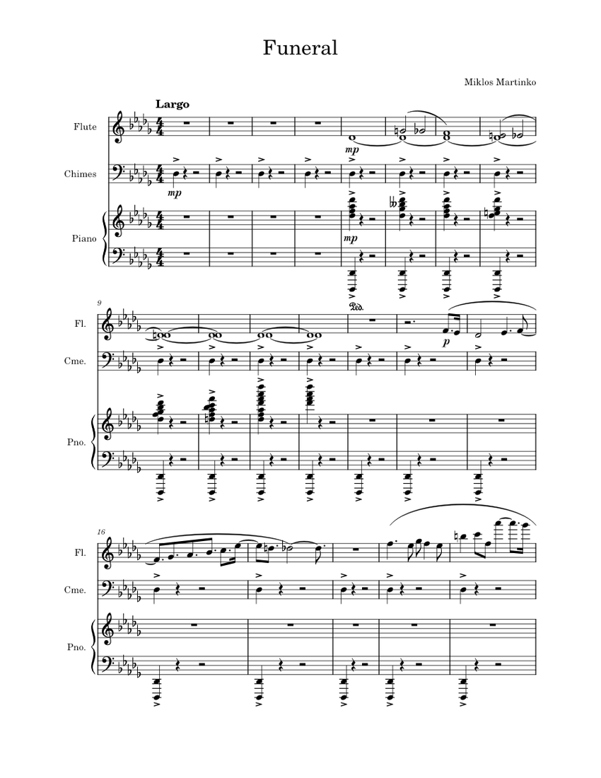 Funeral Sheet music for Piano, Flute, Tubular bells (Mixed Trio ...