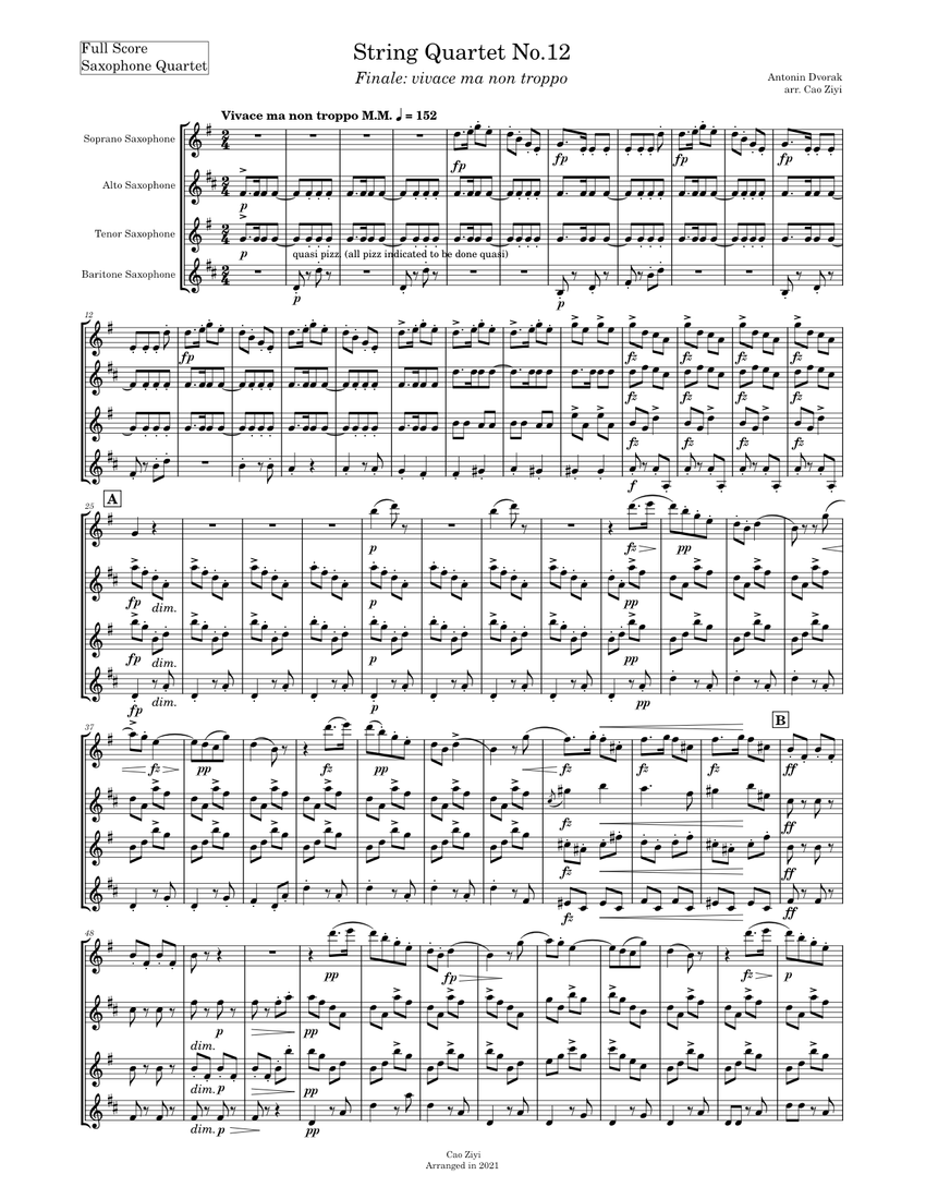 [SAXOPHONE QUARTET] String Quartet No.12, Op.96 [IV. Finale: vivace ma non troppo] – Antonín ...