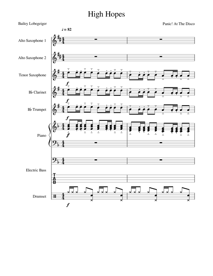 High Hopes, Panic! At The Disco Sheet music for Piano, Clarinet in b ...