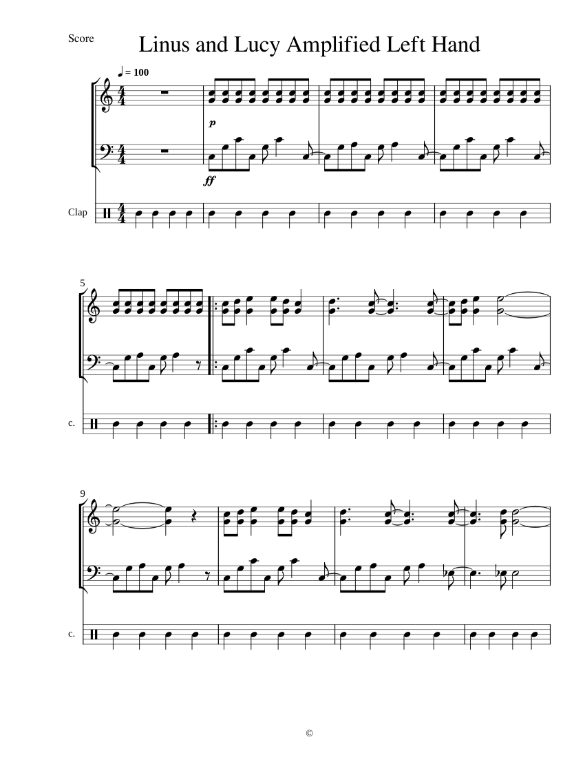 Linus and Lucy Left Hand Sheet music for Piano, Harpsichord, Hand clap ...