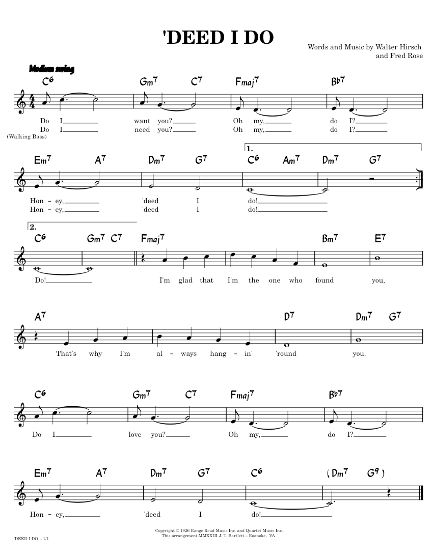 'Deed I Do [lead sheet] – Walter Hirsch, Fred Rose Sheet music for ...