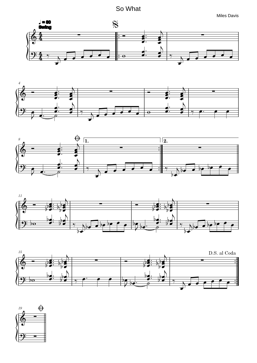 So what – Miles Davis Sheet Music for Piano (Solo) Easy | MuseScore.com