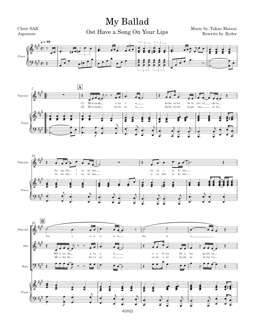 My Ballad Sheet music for Piano, Bass guitar, Synthesizer (SATB ...