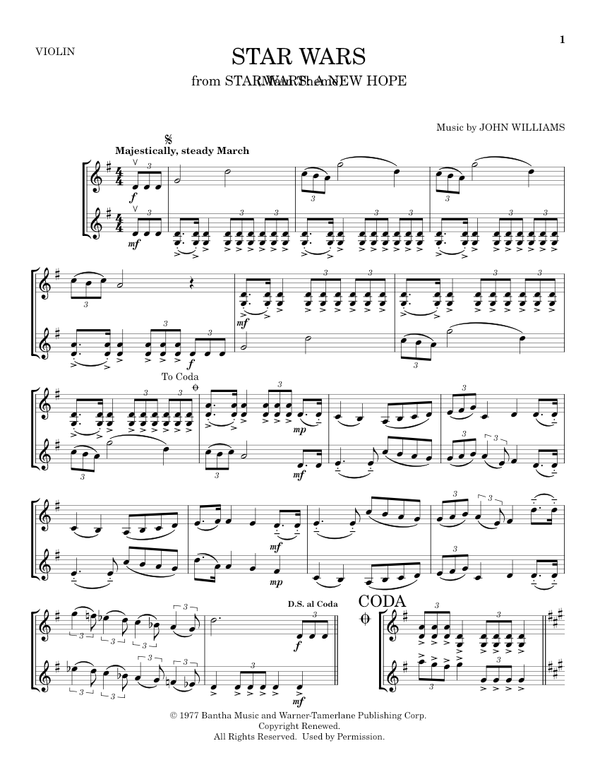 Play Official version of Star Wars sheet music by John Williams for Violin | MuseScore.com