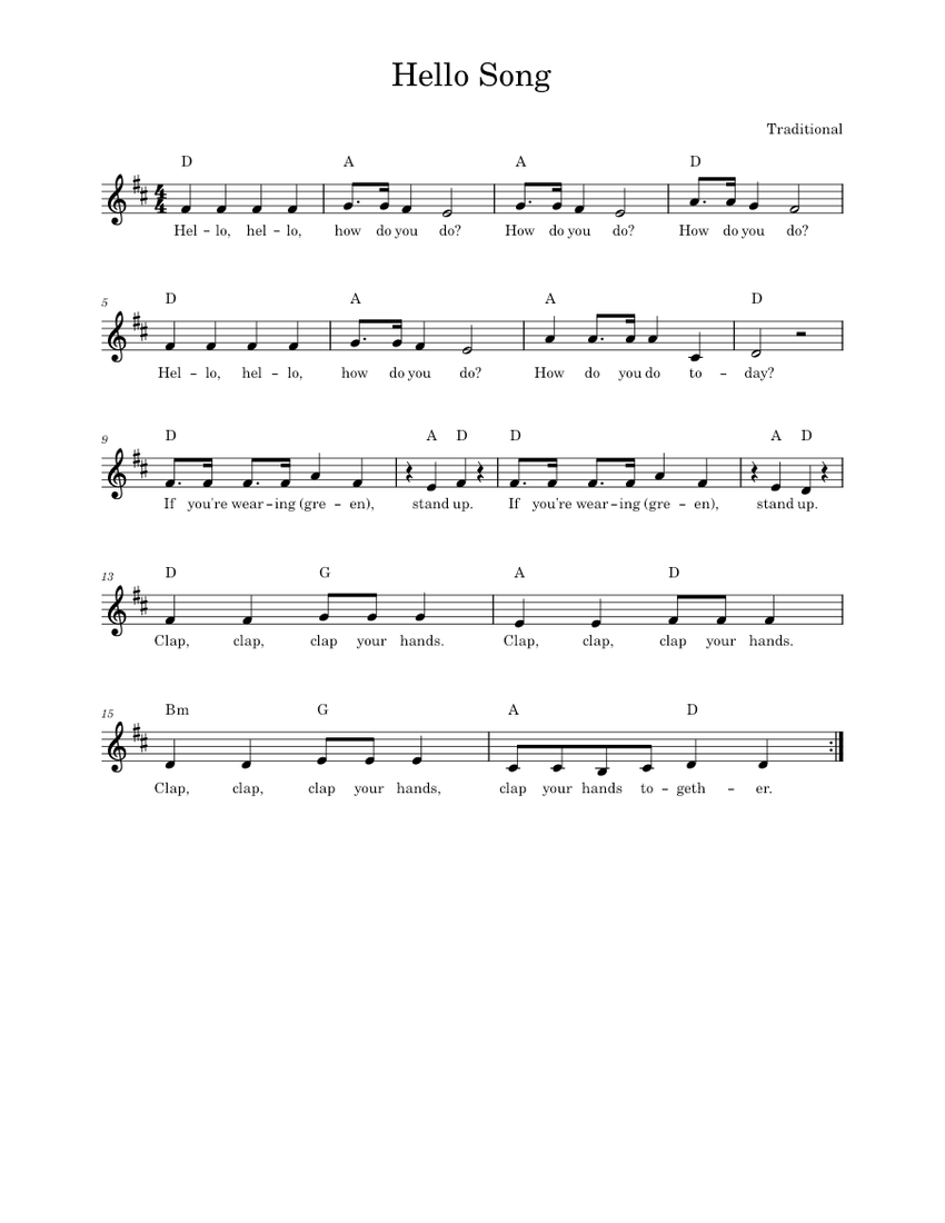 Hello, Hello, How Do You Do? – Traditional Sheet music for Piano (Solo ...