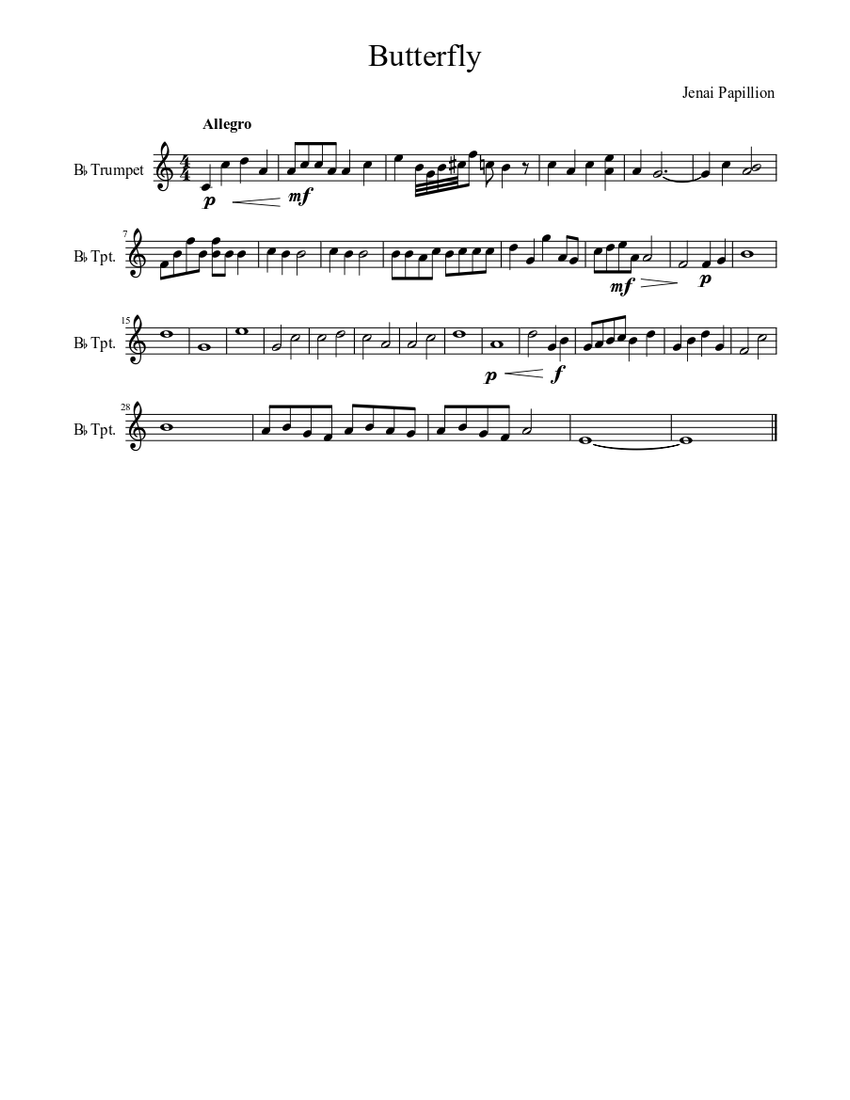 Butterfly Sheet music for Trumpet (Solo) | Download and print in PDF or ...