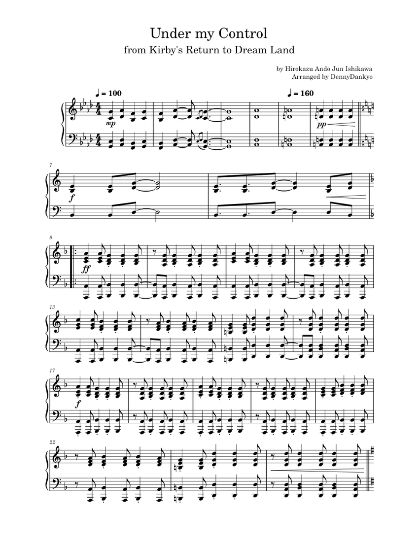 Under My Control - Kirby's Return to Dream Land - piano tutorial