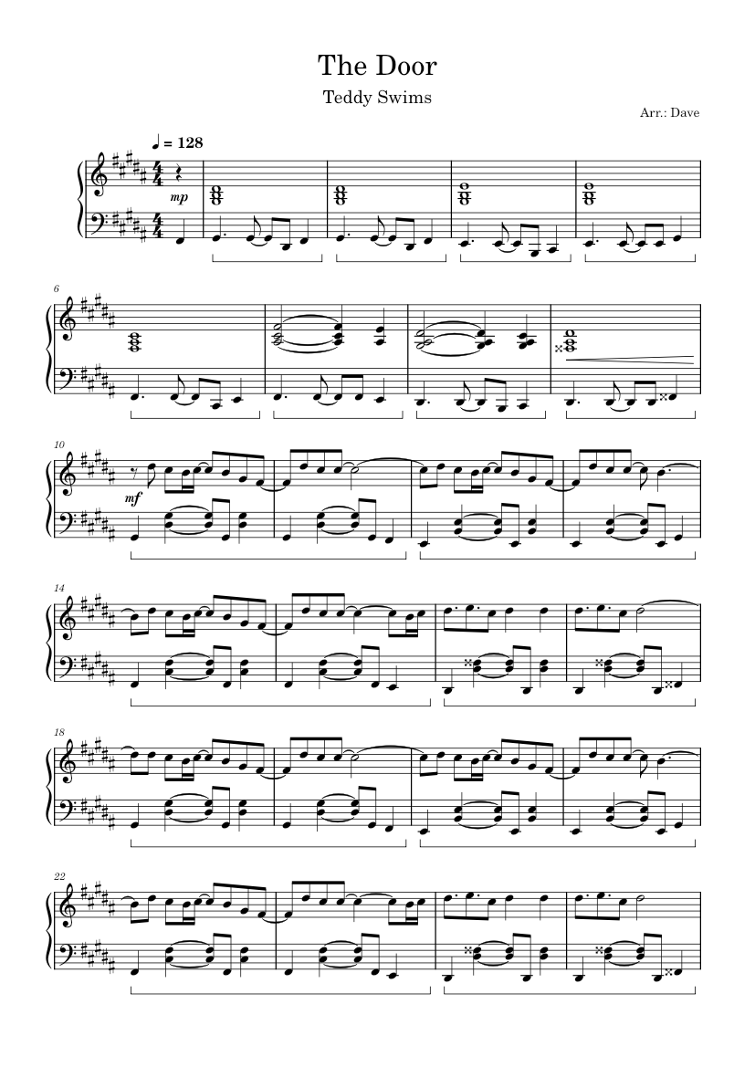 The Door – Teddy Swims Sheet Music for Piano (Solo) | MuseScore.com
