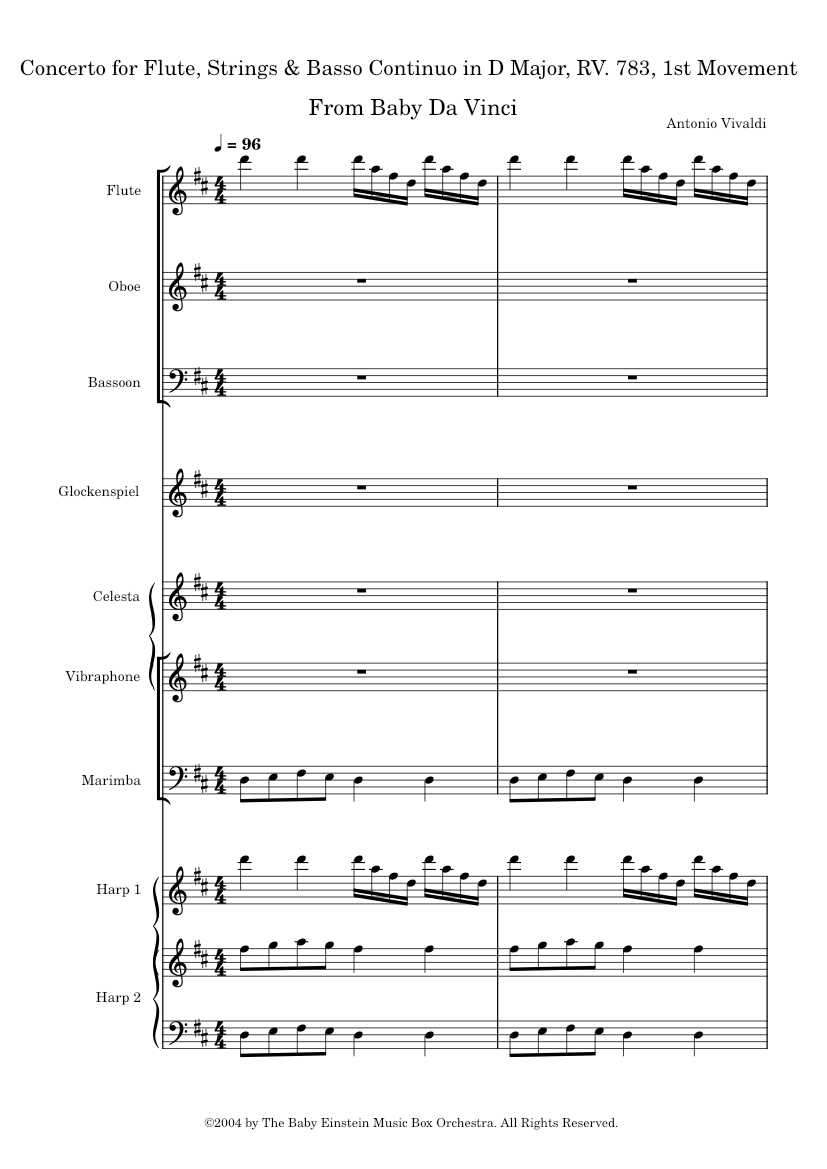 Concerto for Flute, Strings & Basso Continuo in D Major, RV. 783 ...