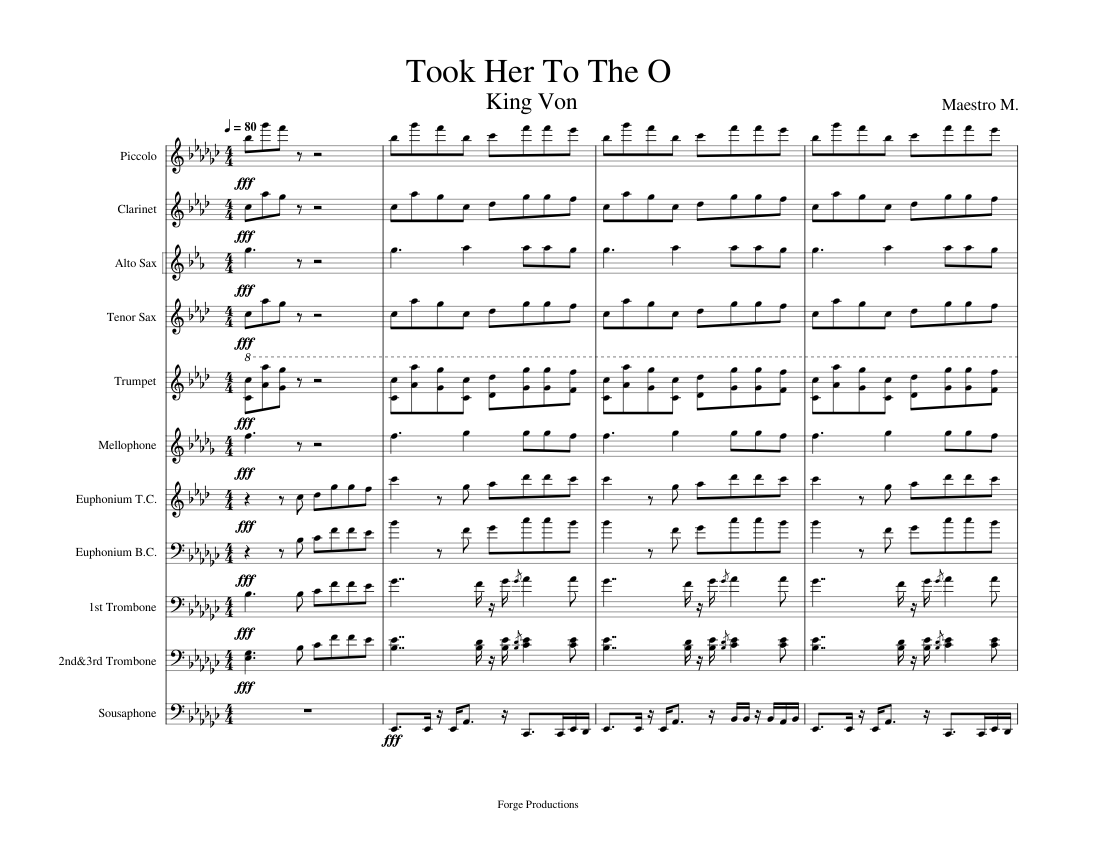 Took Her To The O – King Von Sheet Music for Trombone, Euphonium ...