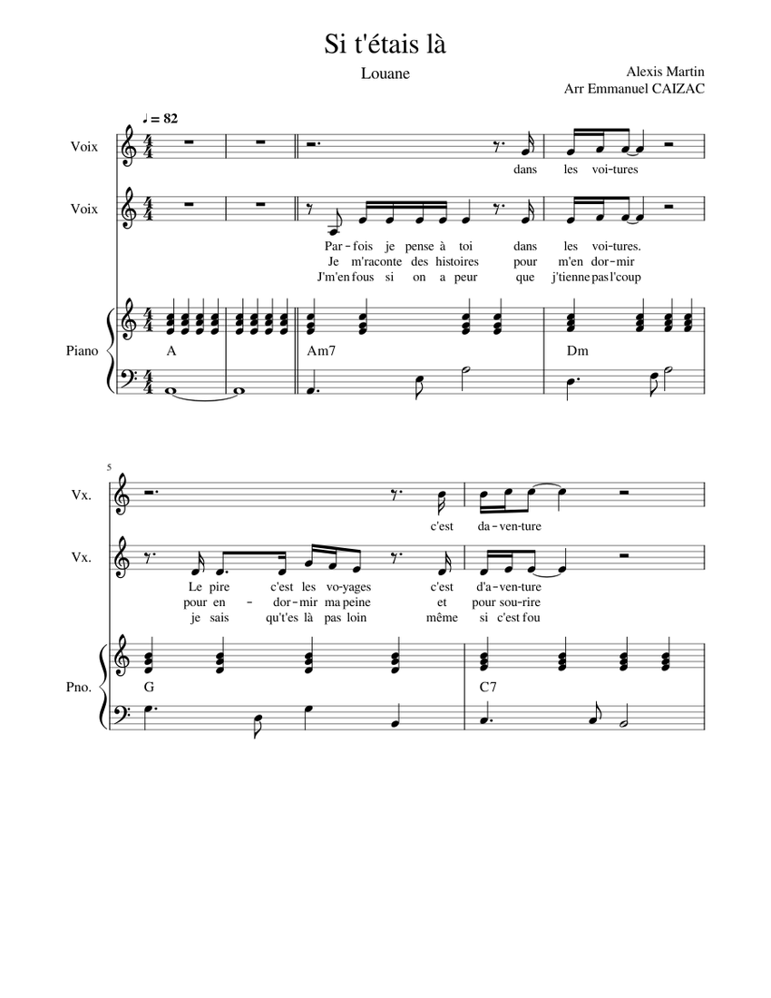 Si_t'étais_là Sheet music for Piano, Vocals (Choral) | Musescore.com