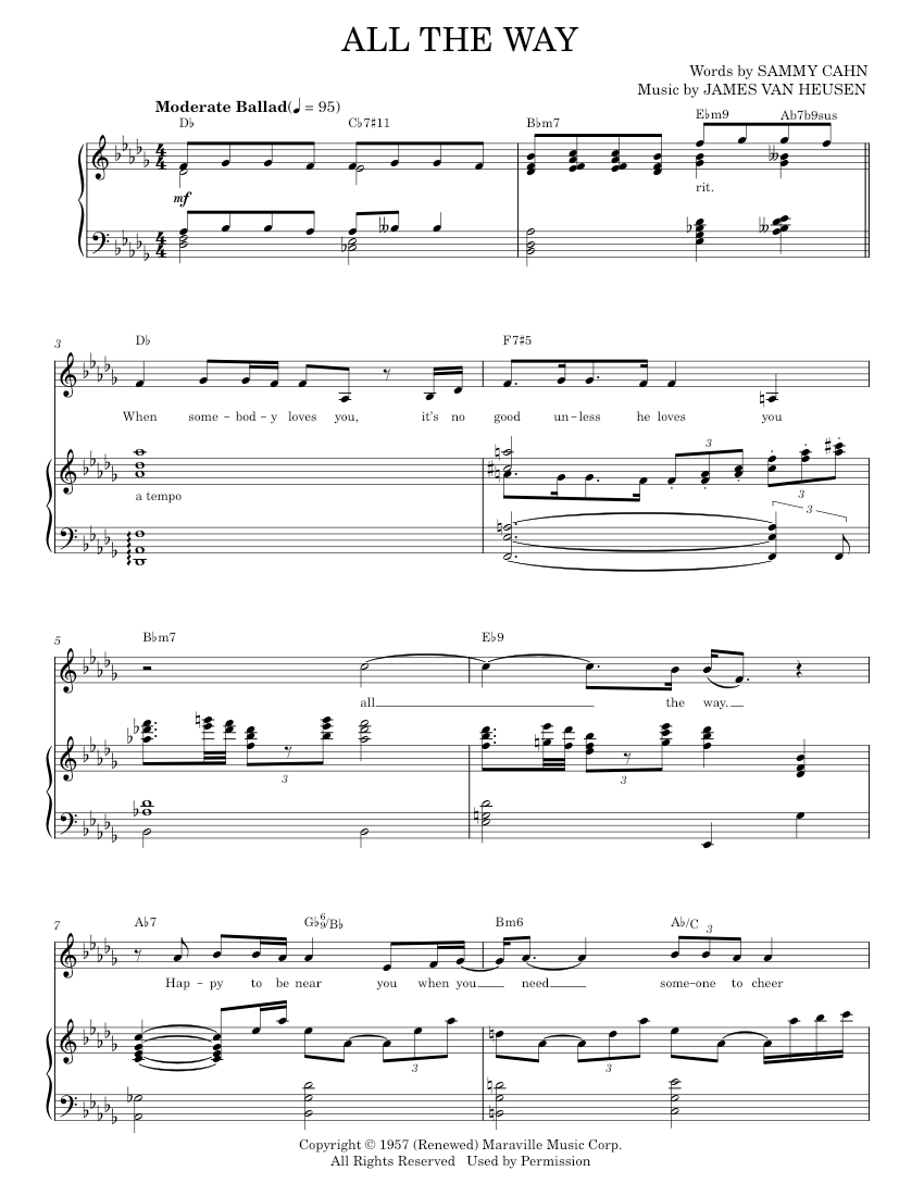Play Official version of All the way sheet music by Frank Sinatra for ...