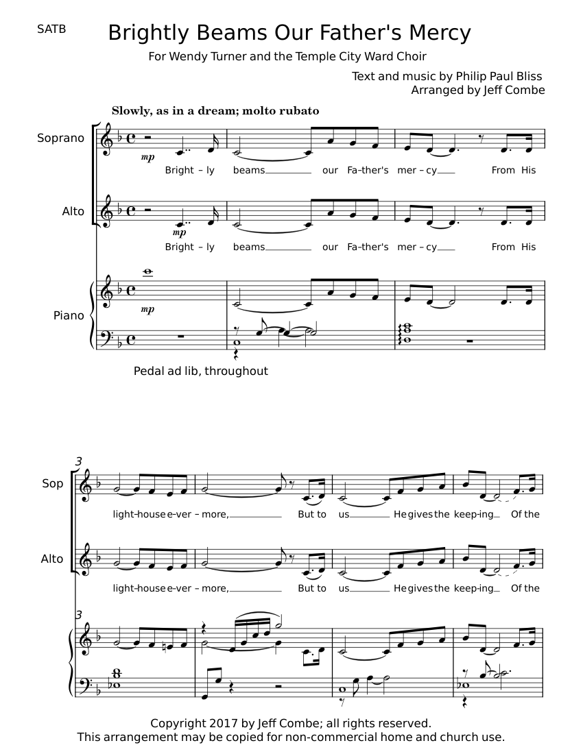 Brightly Beams Our Father's Mercy - Philip Paul Bliss Sheet Music for ...