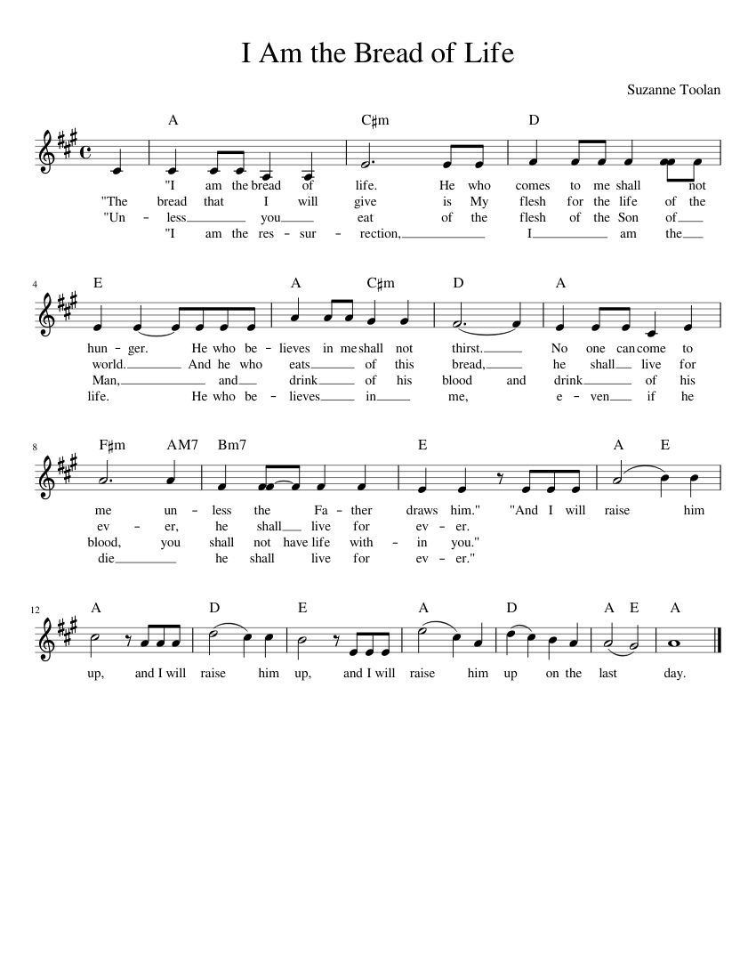 I Am The Bread of Life Sheet Music with Chords for Piano (Solo) easy ...