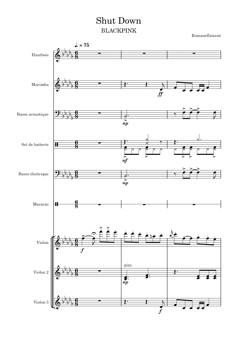 Shut Down - BLACKPINK Sheet music for Oboe, Violin, Bass guitar, Drum group & more instruments ...