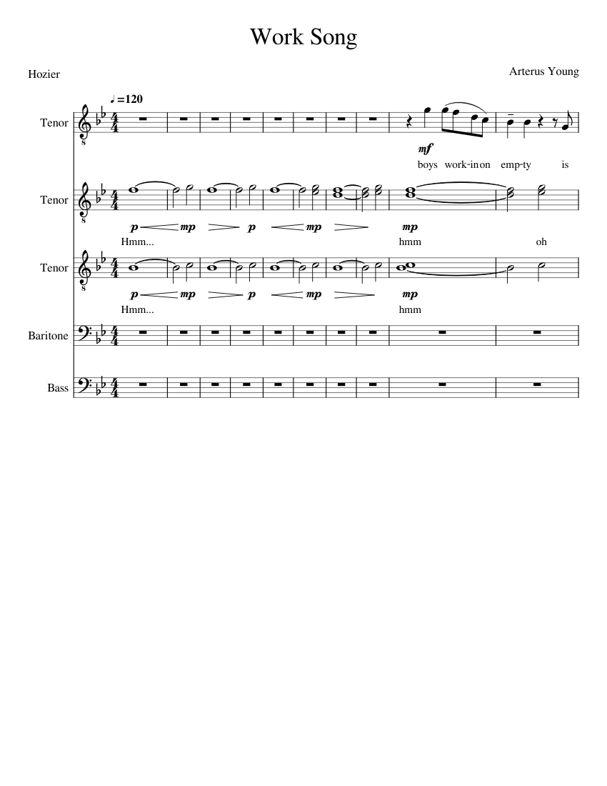 Work Song Sheet music for Tenor, Bass voice, Baritone (A Capella ...