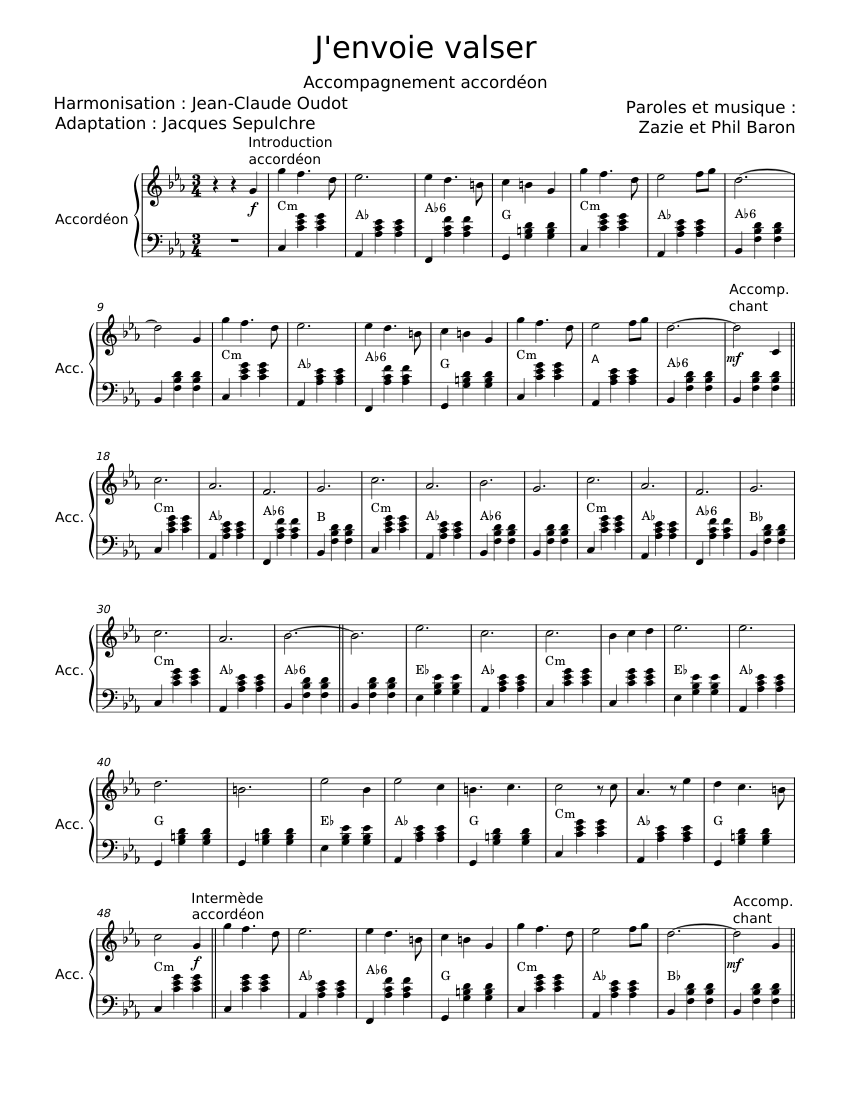 J'envoie valser - Zazie Sheet music for Accordion (Mixed Duet) | Musescore.com