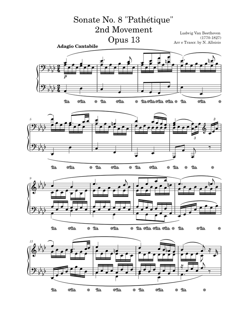 Adagio Cantabile (Sonata Pathétique) No. 8 Op. 13 L.V. Beethoven Sheet music for Piano (Solo ...