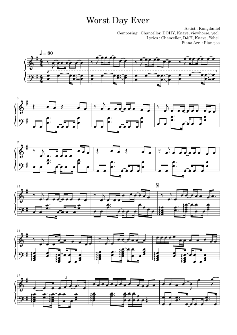 Worst Day Ever – KANGDANIEL Sheet music for Piano (Solo) | Musescore.com