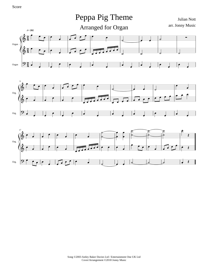 Peppa Pig Theme Song Organ Cover Sheet music for Organ (Solo ...