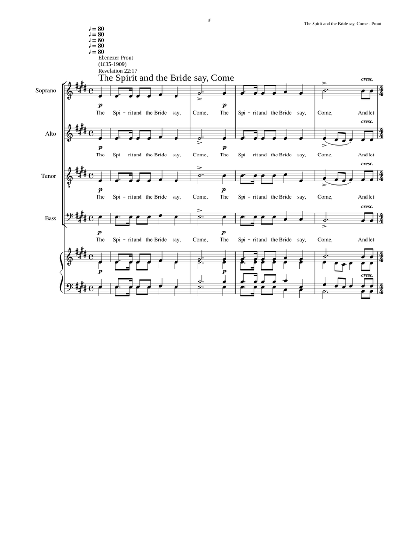 The Spirit and the bride say, come - Ebenezer Prout Sheet music for ...