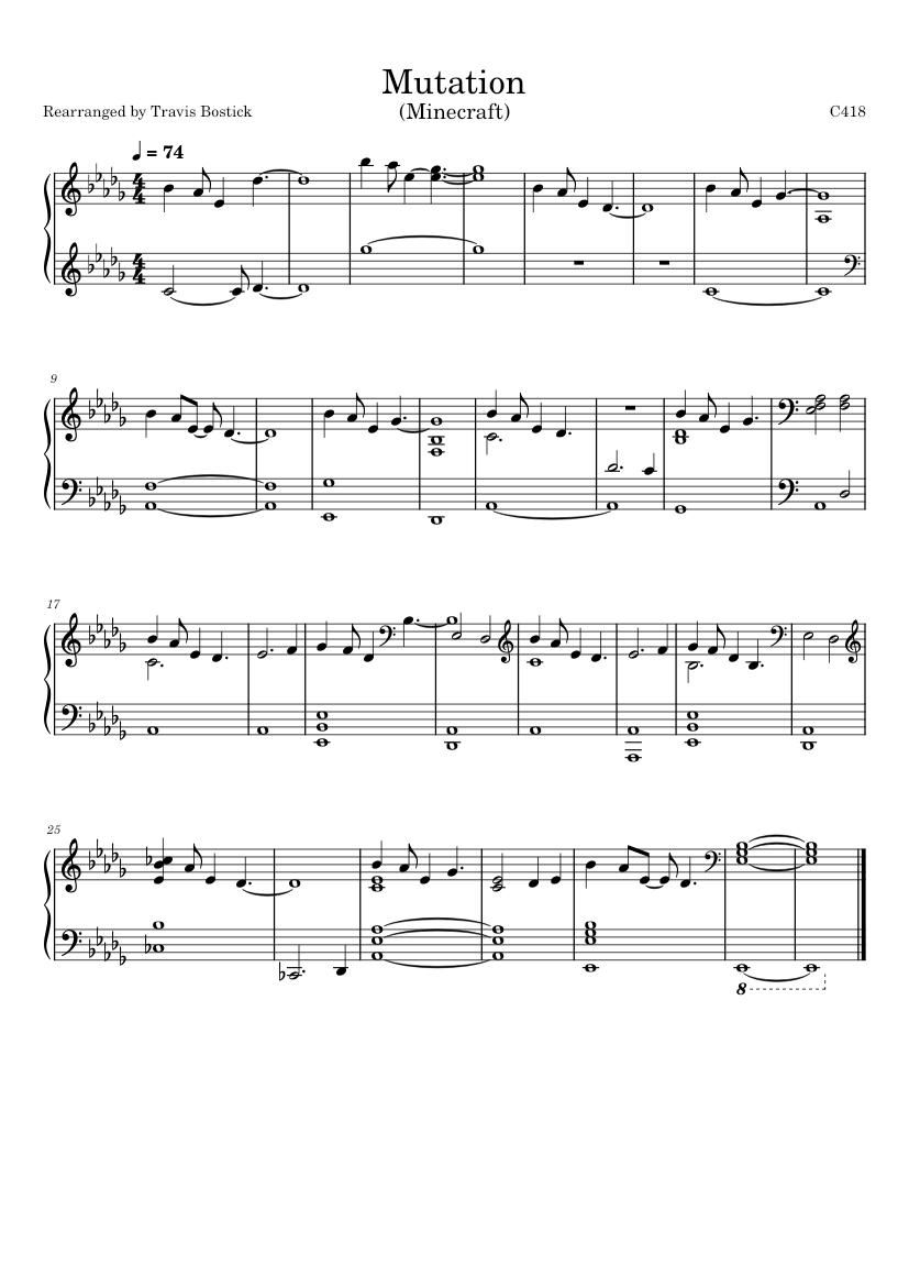 Mutation (Minecraft) - C418 Sheet Music for Piano (Solo) easy ...