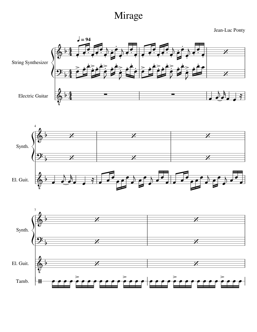 Mirage — Jean–Luc Ponty (with solo transcription) Sheet Music for Organ ...
