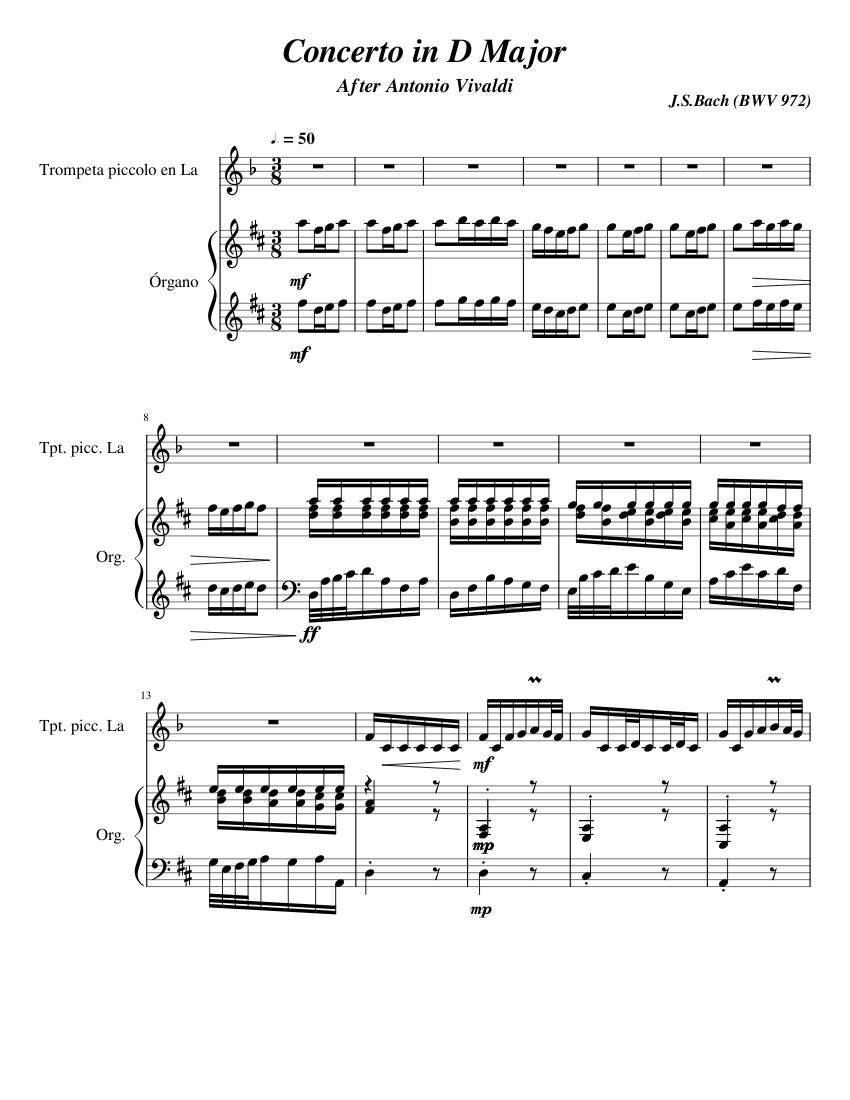 Concerto_in_D_Major_3_movement Sheet music for Organ, Trumpet piccolo ...