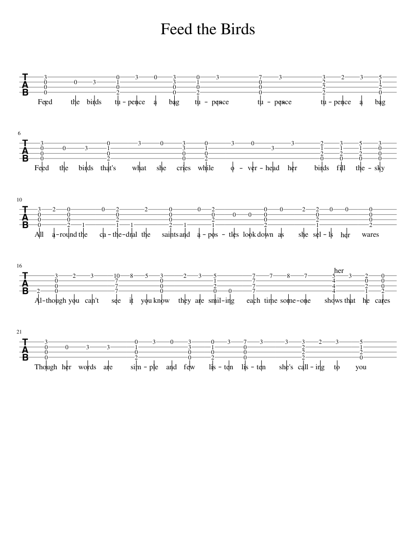 Feed the Birds Sheet music for Ukulele (Solo) | Musescore.com