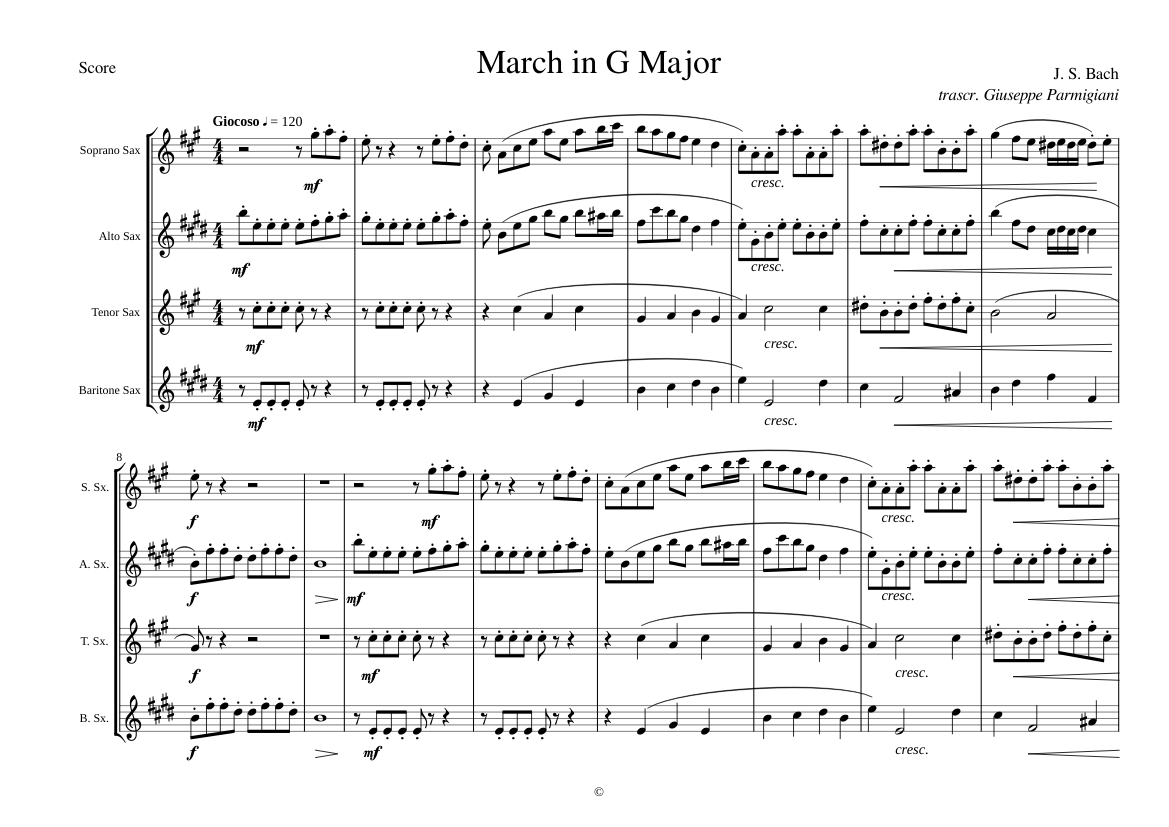 Bach - March in G Major Sheet music for Saxophone alto, Saxophone tenor ...