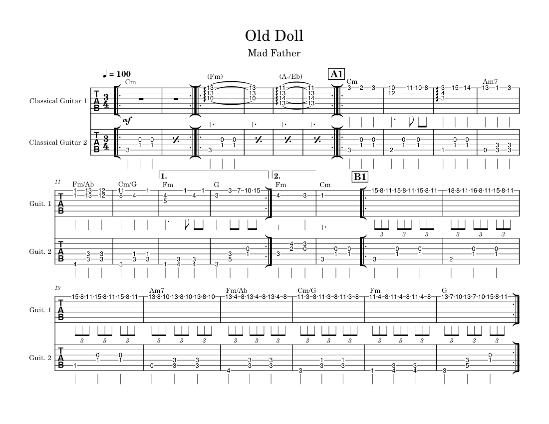Old Puppet / Old Doll – Koneki Kaori [Guitar TABS] Sheet Music for ...