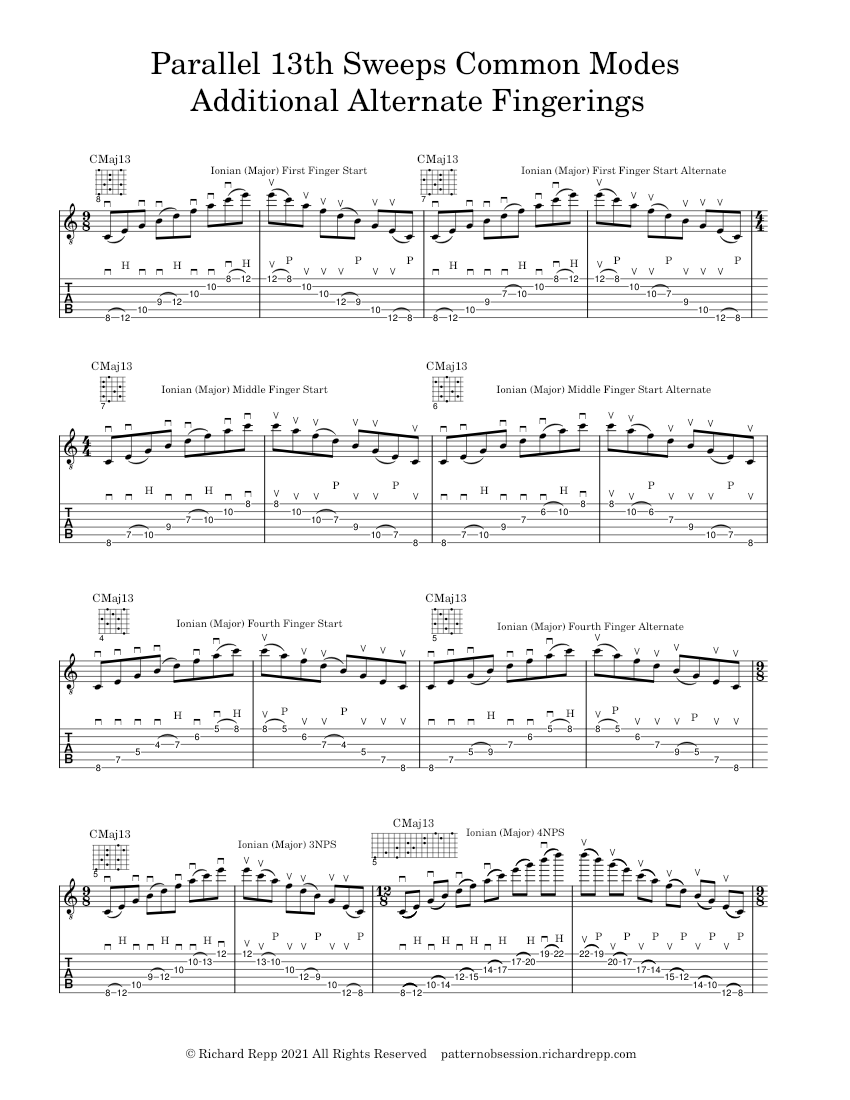 130l 13th Chord Sweeps Common Modes Additional Alternate Fingerings ...