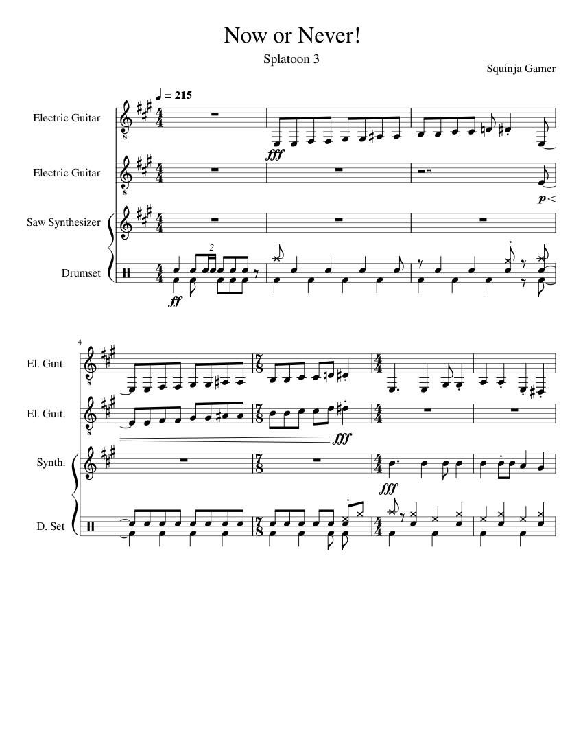 Now or Never! - Splatoon 3 OST Sheet music for Guitar, Drum group ...