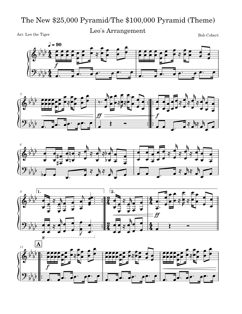 Piano Solo: The $100,000 Pyramid (Theme) – Bob Cobert Sheet music for ...