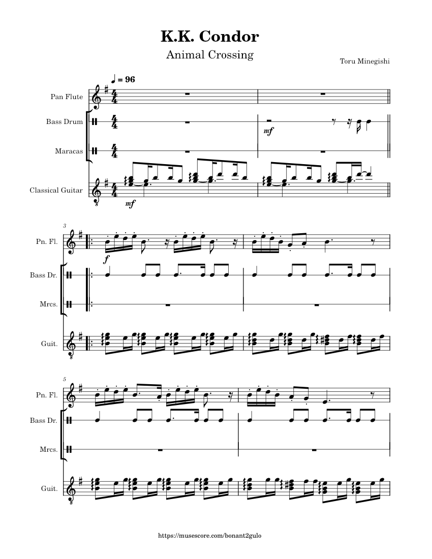 K.K. Condor - Animal Crossing Sheet music for Guitar, Bass drum, Flute ...