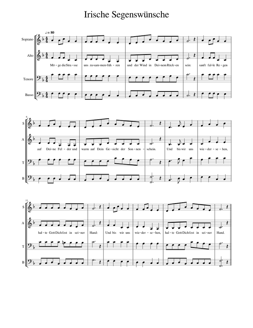 Irische Segenswünsche Sheet music for Flute alto, Flute other, Flute bass (Mixed Quartet ...