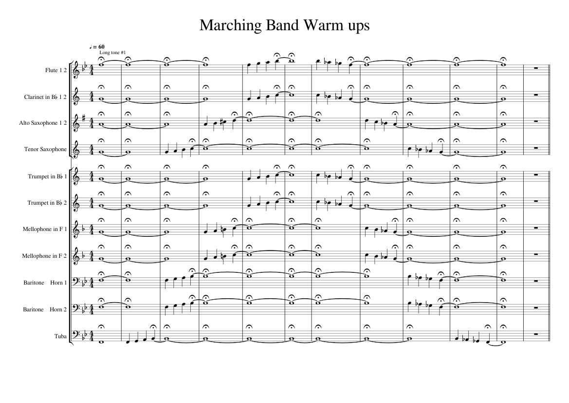 Marching Band Warmｰups Sheet music for Tuba, Mellophone, Flute ...