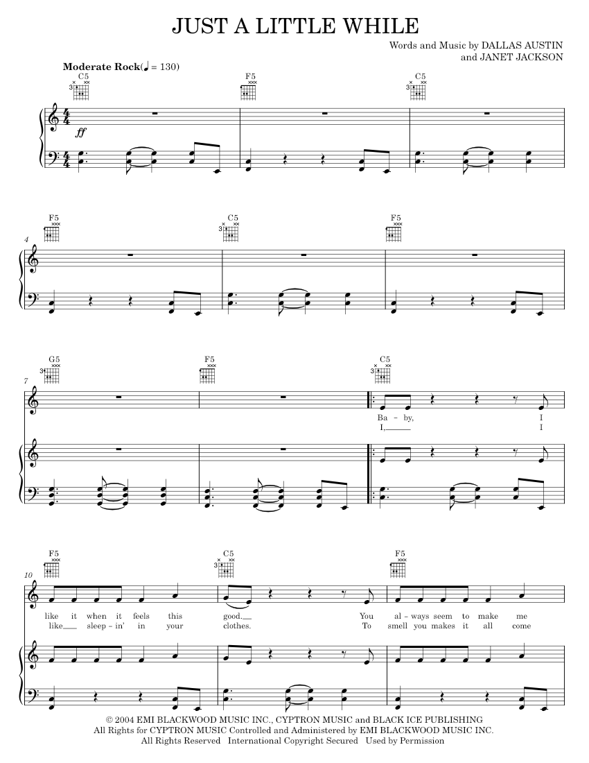 Play Official version of Just a little while sheet music by Janet ...