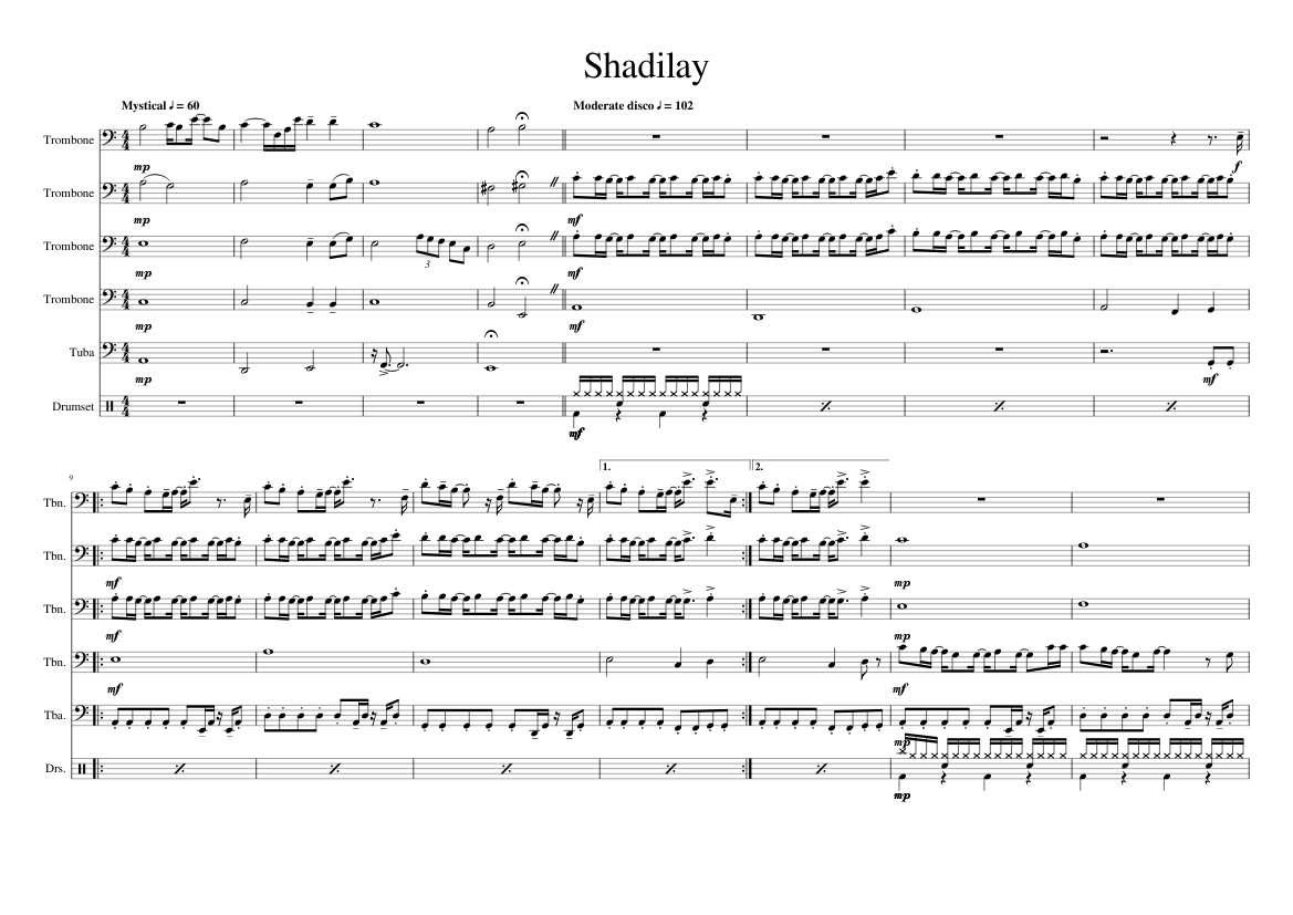 Shadilay Sheet Music for Trombone, Tuba, Drum group (Mixed Ensemble ...