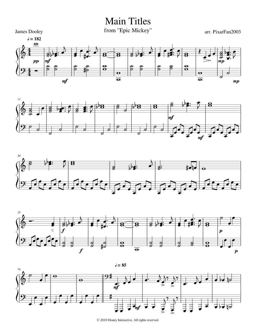 Main Titles (from "Epic Mickey") Sheet music for Piano (Solo ...