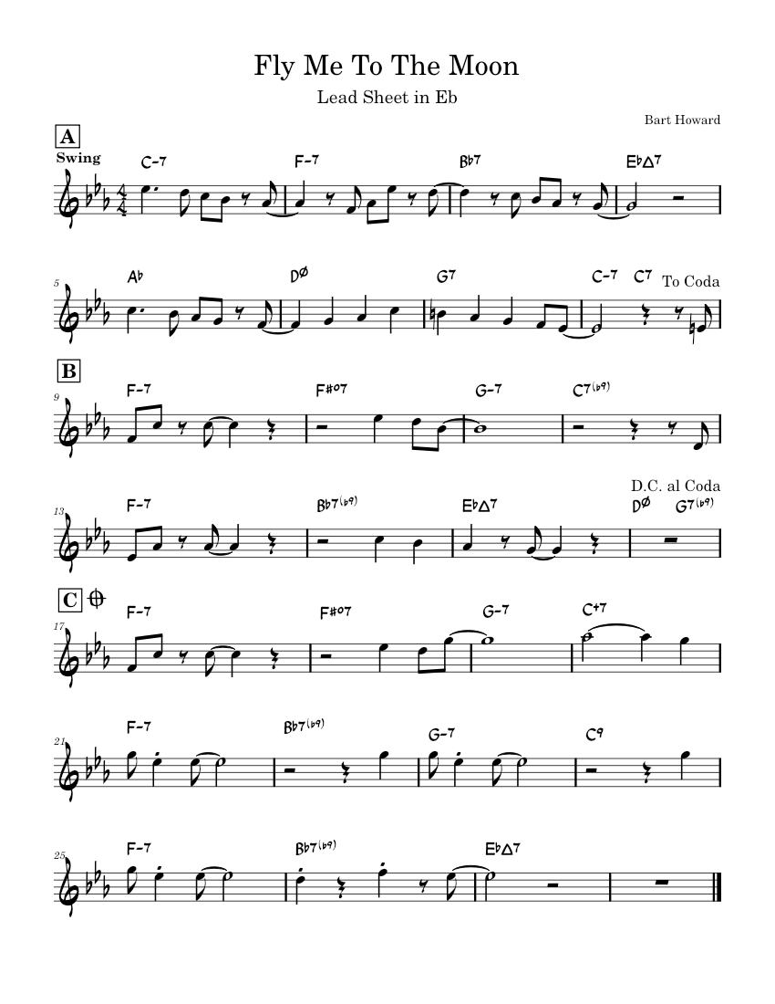 Fly Me To The Moon - Eb Lead Sheet Sheet Music with Chords for Piano ...