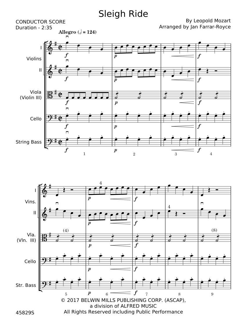 Sleigh Ride - Leopold Mozart Sheet music for Piano, Contrabass, Violin ...