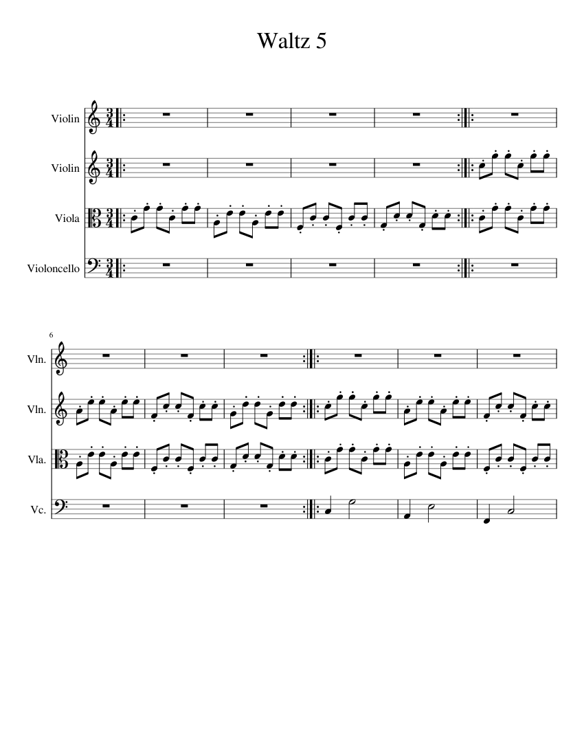 Waltz 5 Sheet music for Violin, Viola, Cello (String Quartet ...