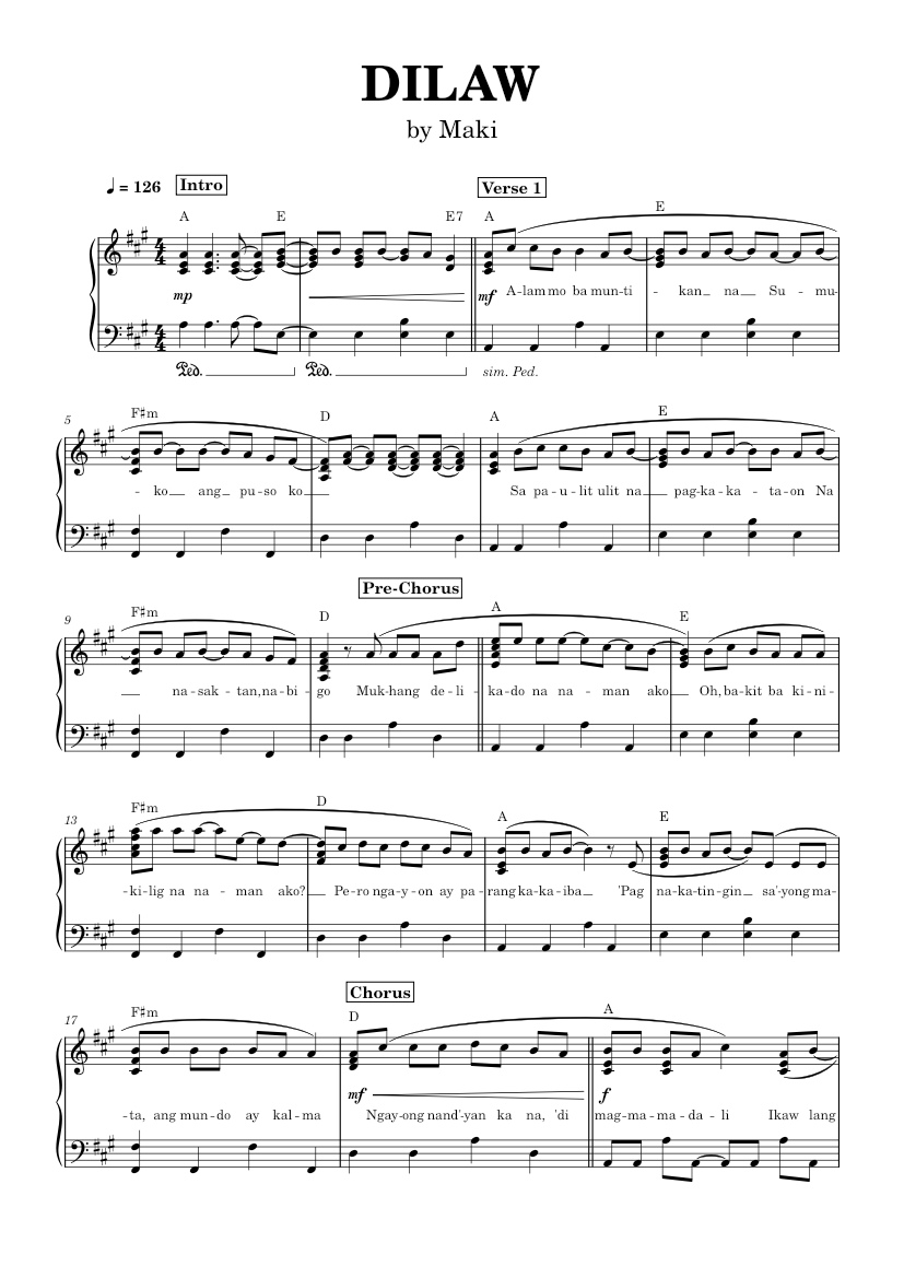 Play Official version of Dilaw Sheet Music by Maki Otsuki for Piano | MuseScore.com