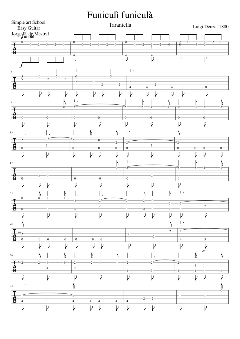 TAB Funiculì funiculà Luigi Denza Sheet music for Guitar (Solo ...