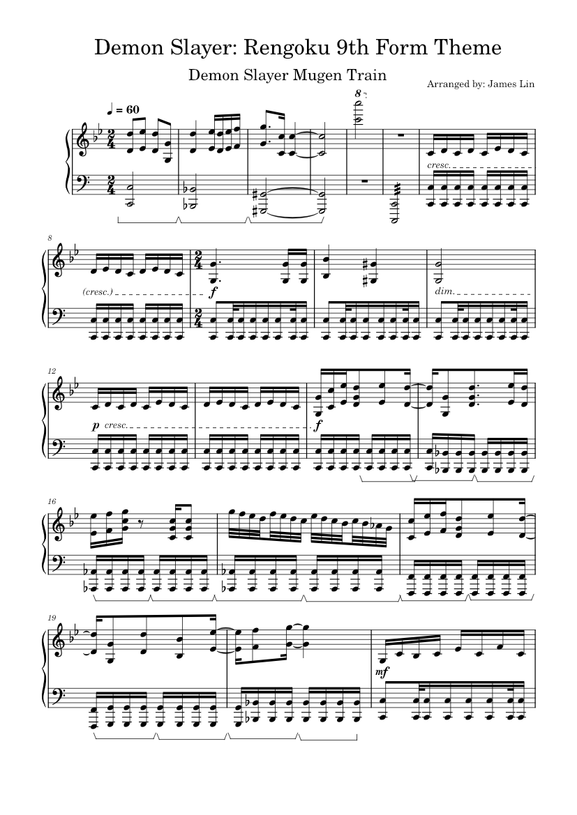 Demon Slayer Mugen Train: Rengoku Theme (9th Form) – Yuki Kajiura Sheet ...