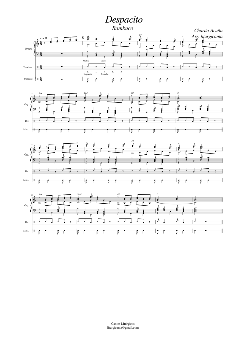 Despacito (Bambuco) Sheet music for Soprano, Alto, Tenor, Bass voice ...