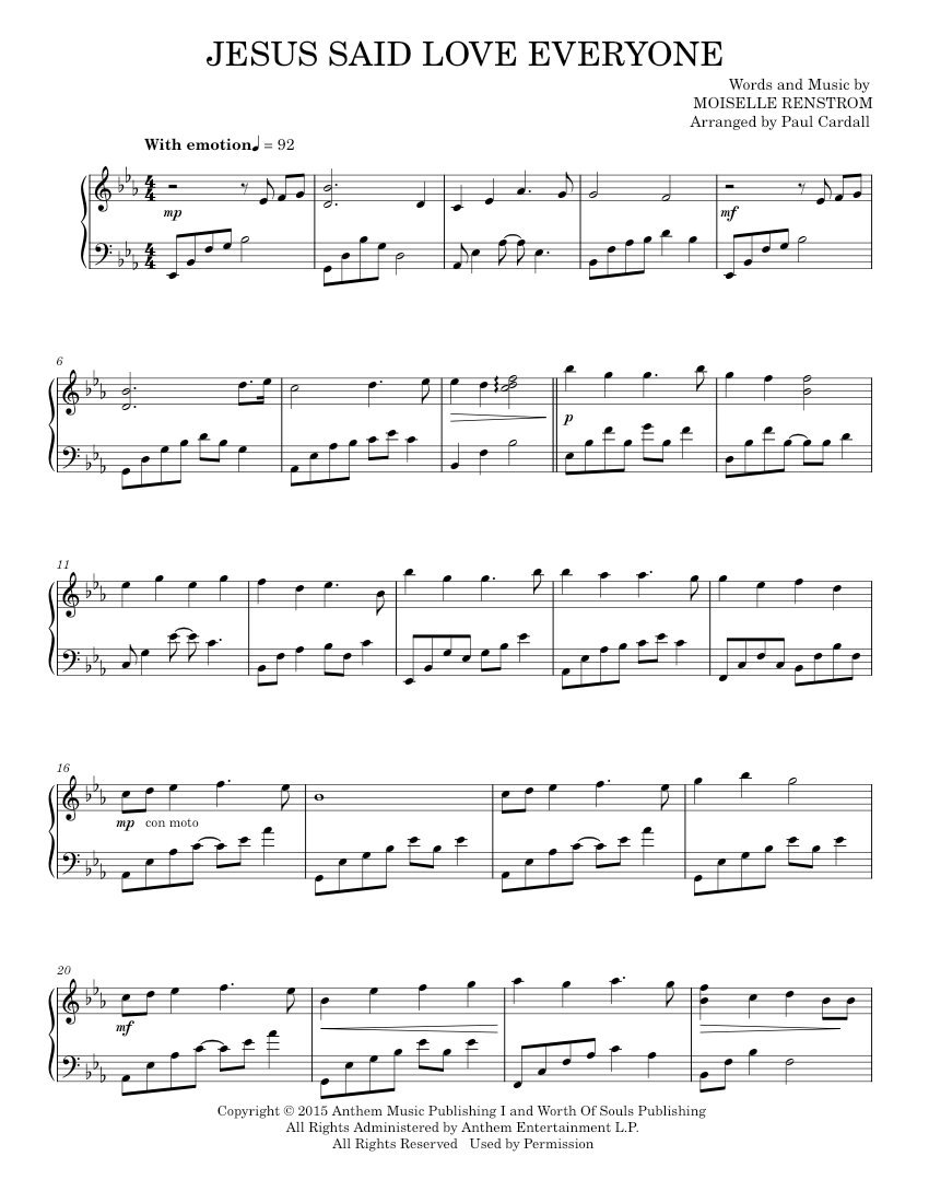 Jesus Said Love Everyone Sheet music for Piano: Music Notes