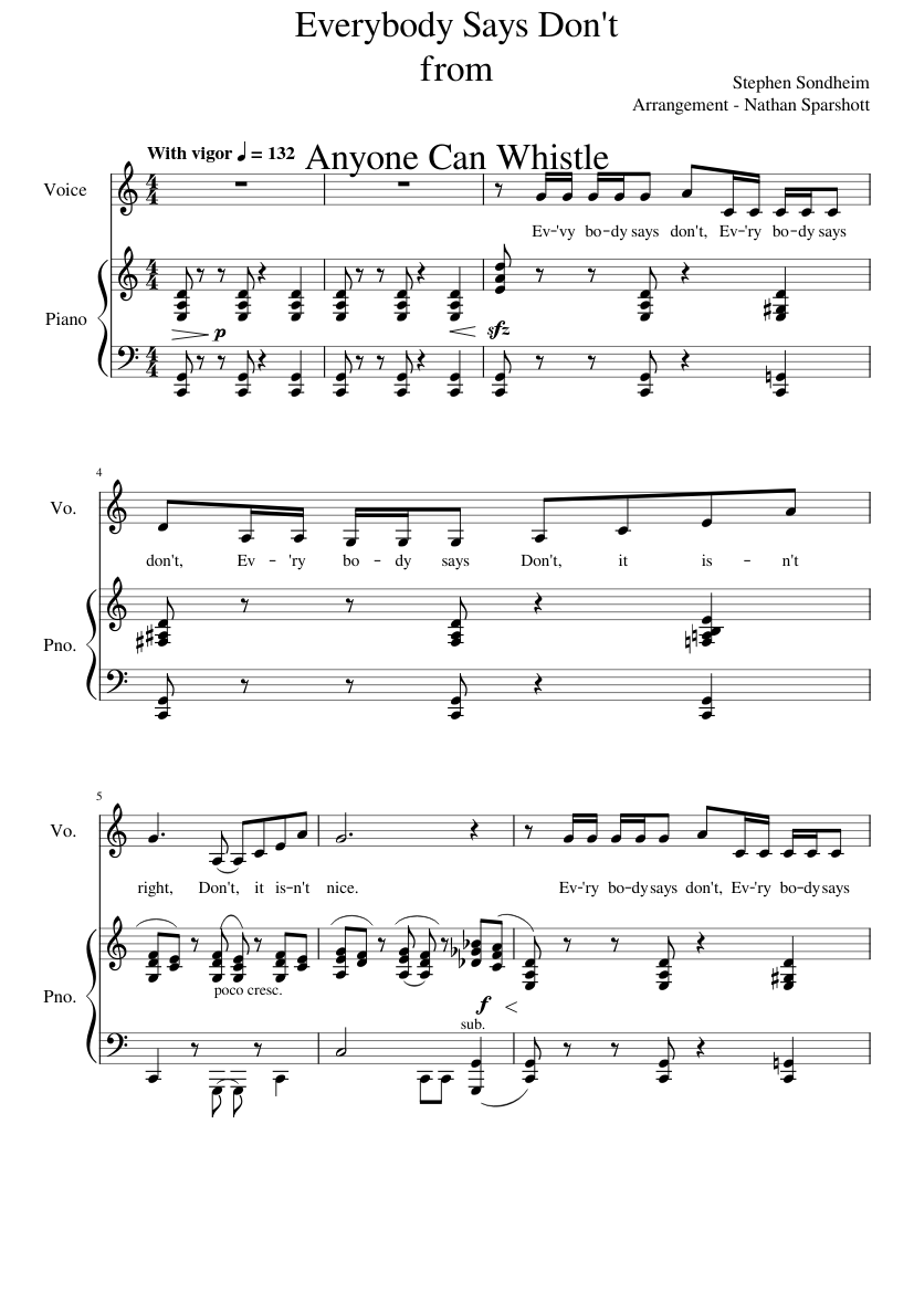 Everybody Says Don't – Stephen Sondheim Sheet Music for Piano, Vocals ...